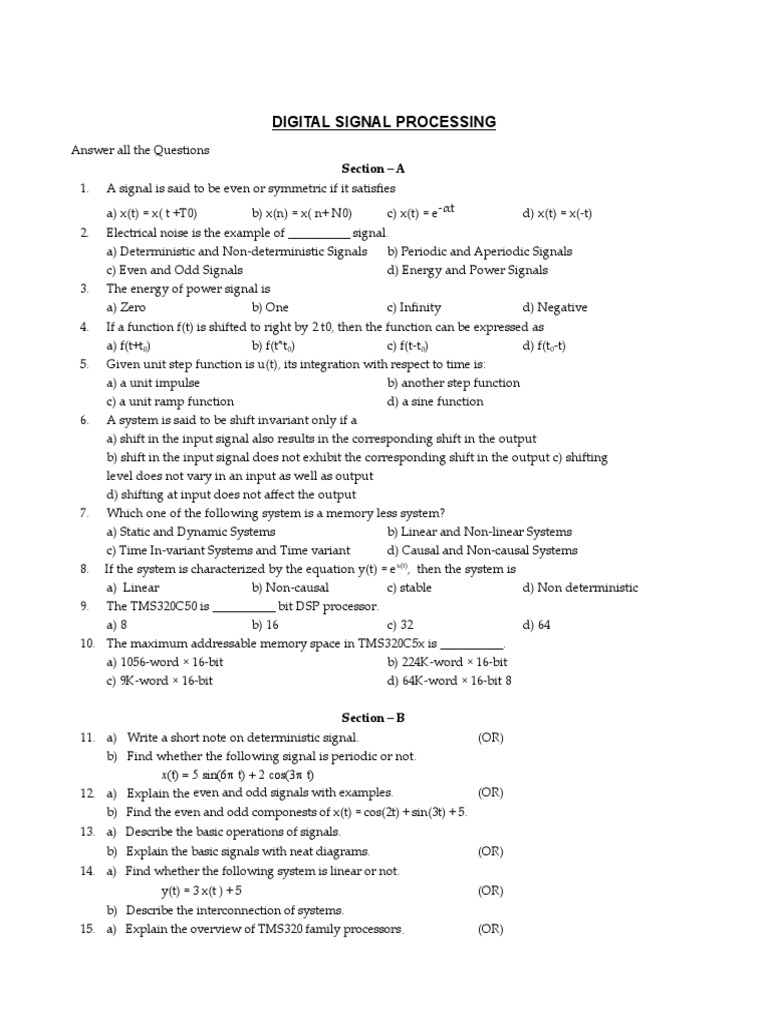 DSP Questions | PDF | Digital Signal Processing | Nonlinear System