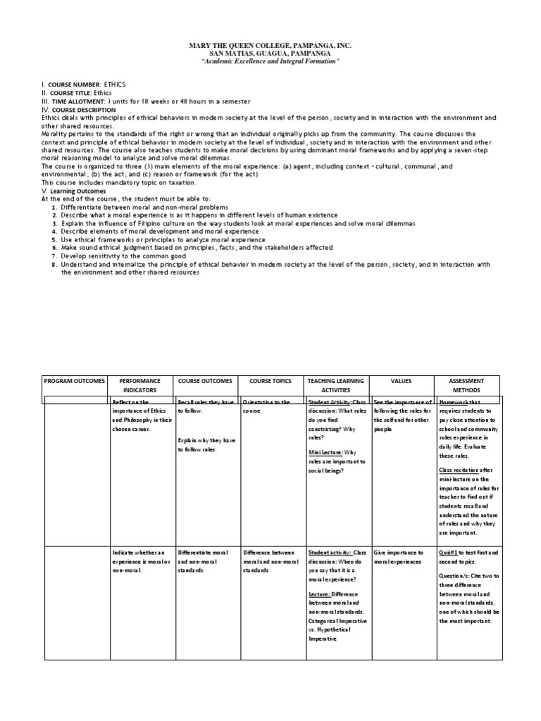 NEW Ethics Syllabus | PDF | Morality | Utilitarianism