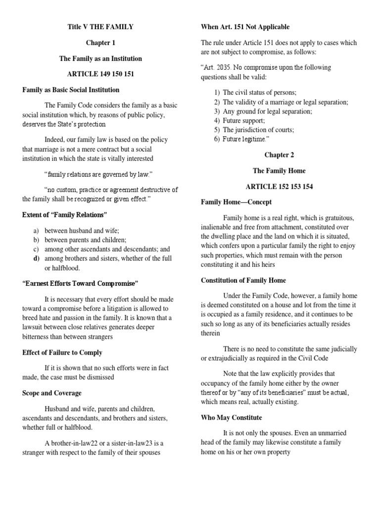 Family Code Overview: Articles 149-165 | PDF | Legitimacy (Family Law ...