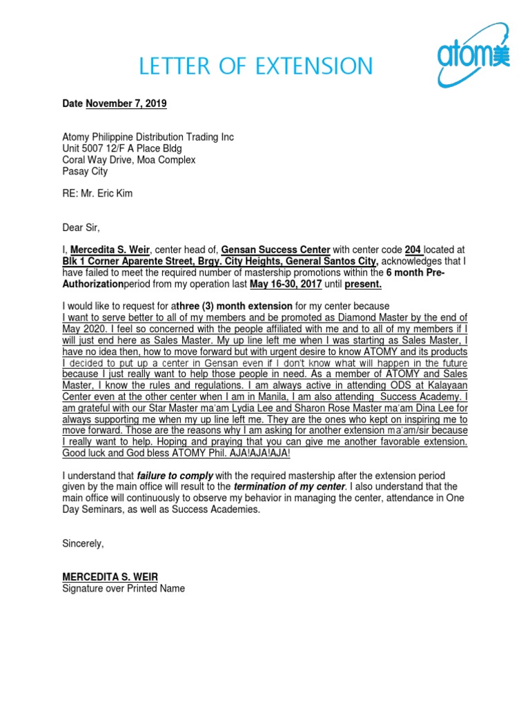Letter of Extension
