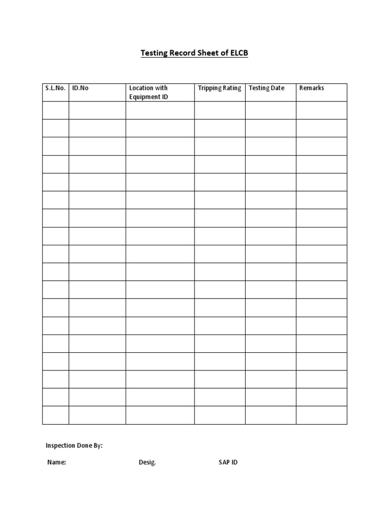Testing Record Sheet of ELCB | PDF
