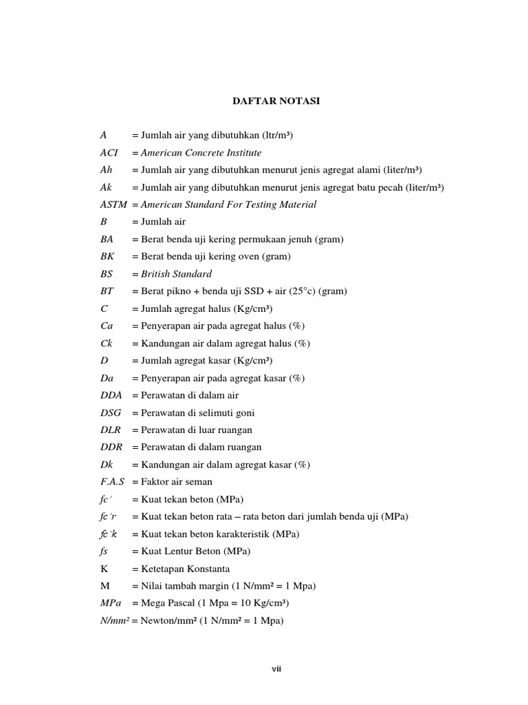 Daftar Notasi untuk Skripsi Beton | PDF | Teknologi & Rekayasa