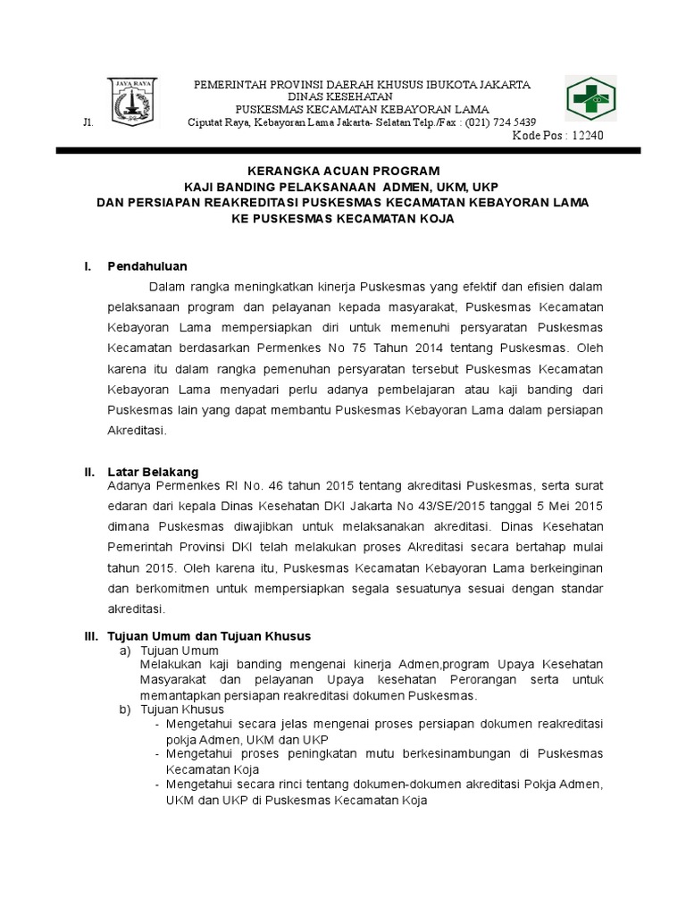 KERANGKA ACUAN Kaji Banding Koja | PDF | Bisnis | Sains & Matematika