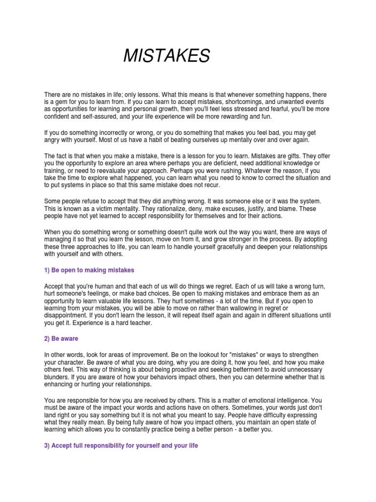 Mistakes: 1) Be Open To Making Mistakes | PDF | Behavior Modification | Action (Philosophy)