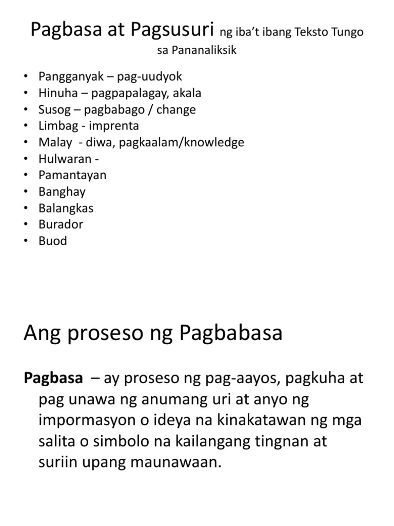Ano Ang Kahulugan Ng Pagbasa At Pagsusuri