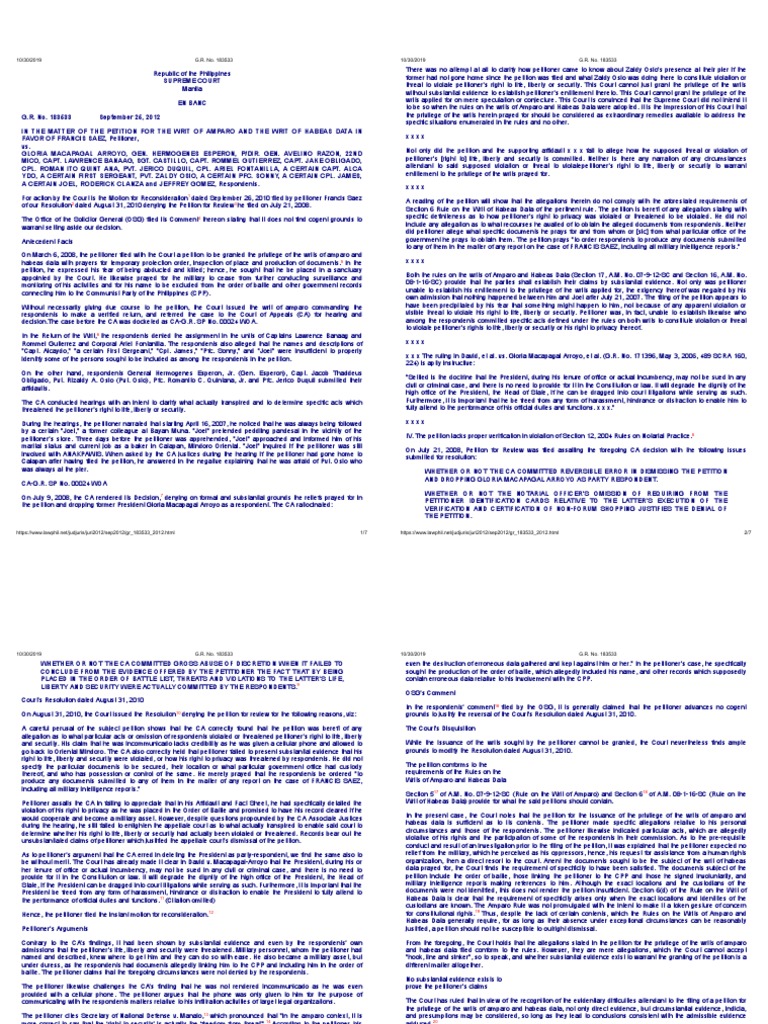 G.R. No. 183533 | PDF | Habeas Corpus | Burden Of Proof (Law)