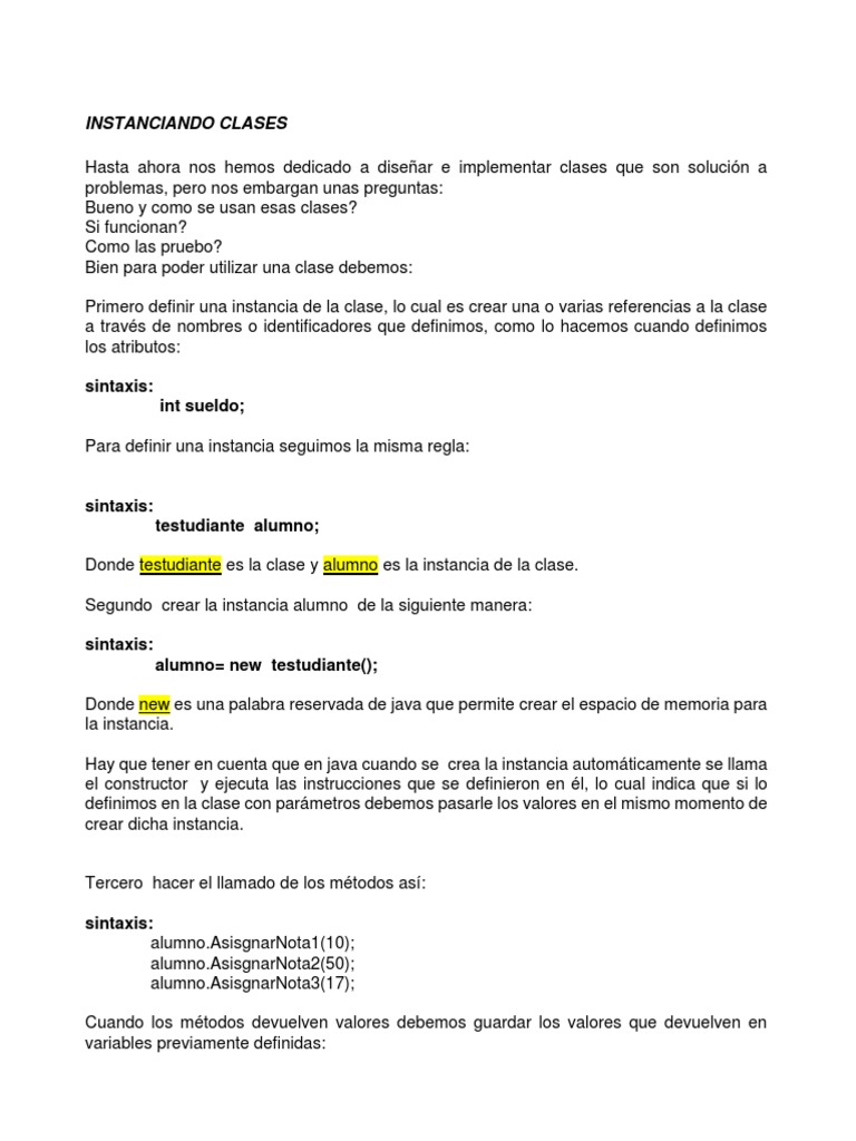 Guia Instancia Clase y Ciclos | Java (lenguaje de programación ...