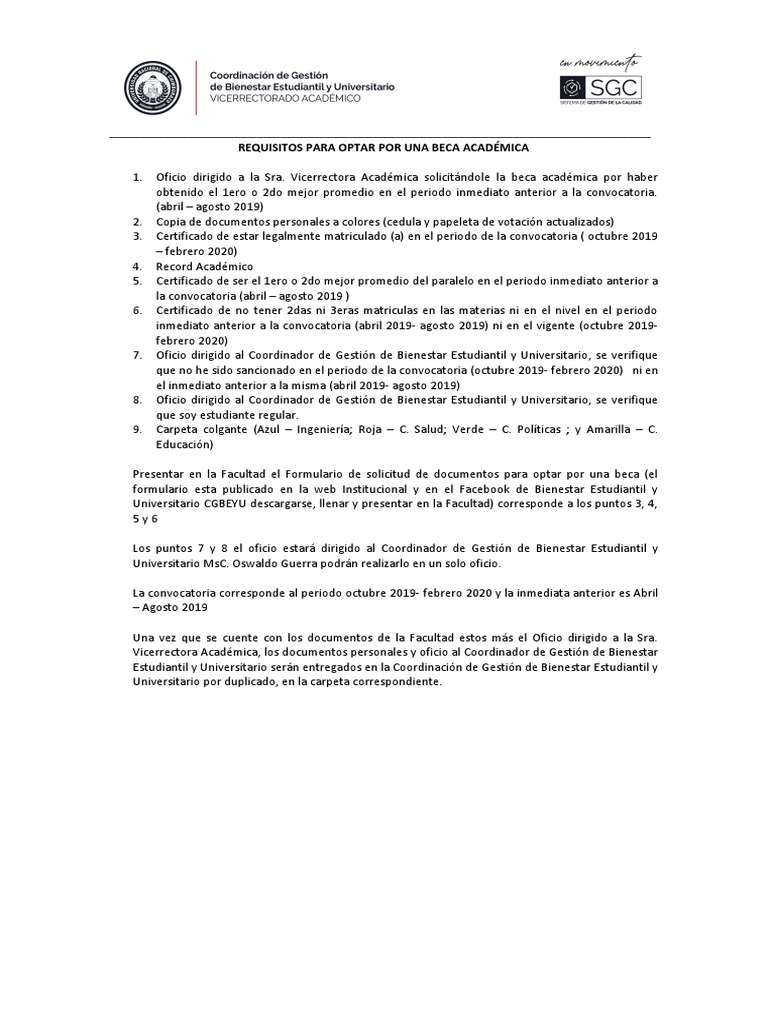 Requisitos para Optar Por Una Beca | PDF | Gobierno | Educación avanzada