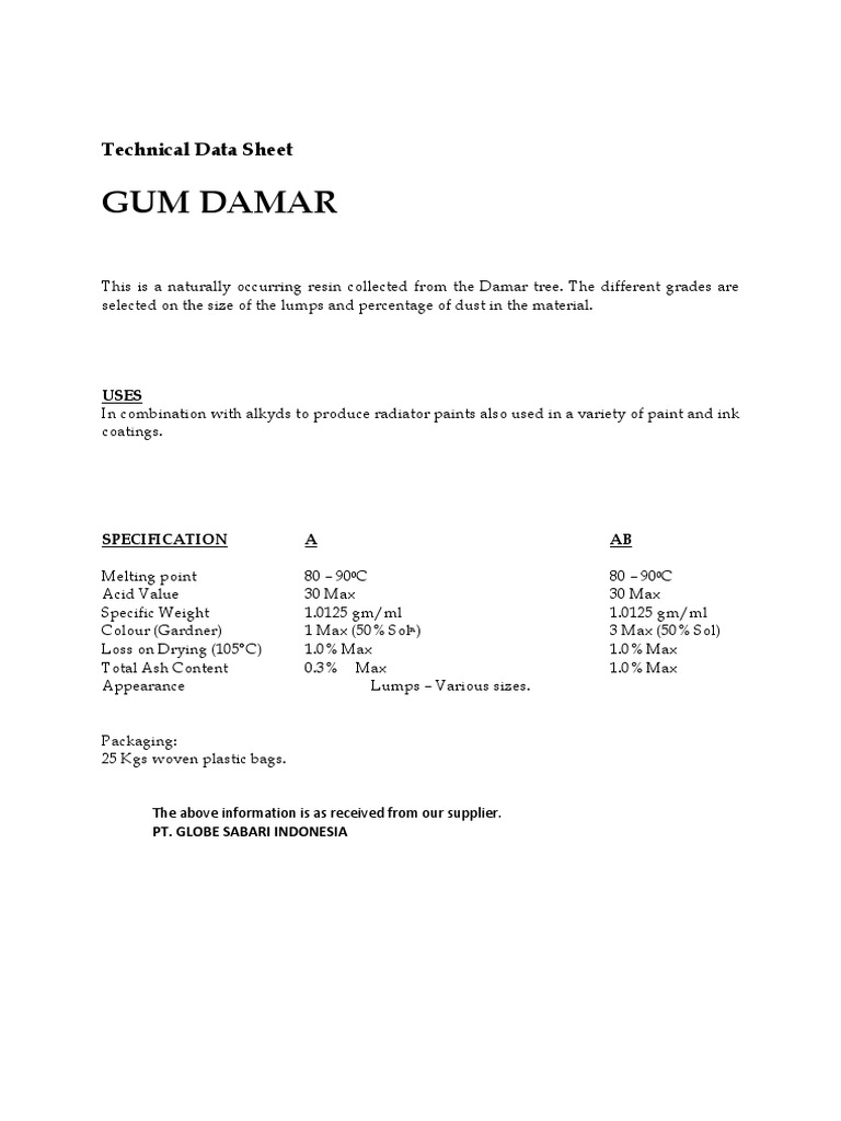 Damar Gum Technical Data Sheet | PDF | Home & Garden