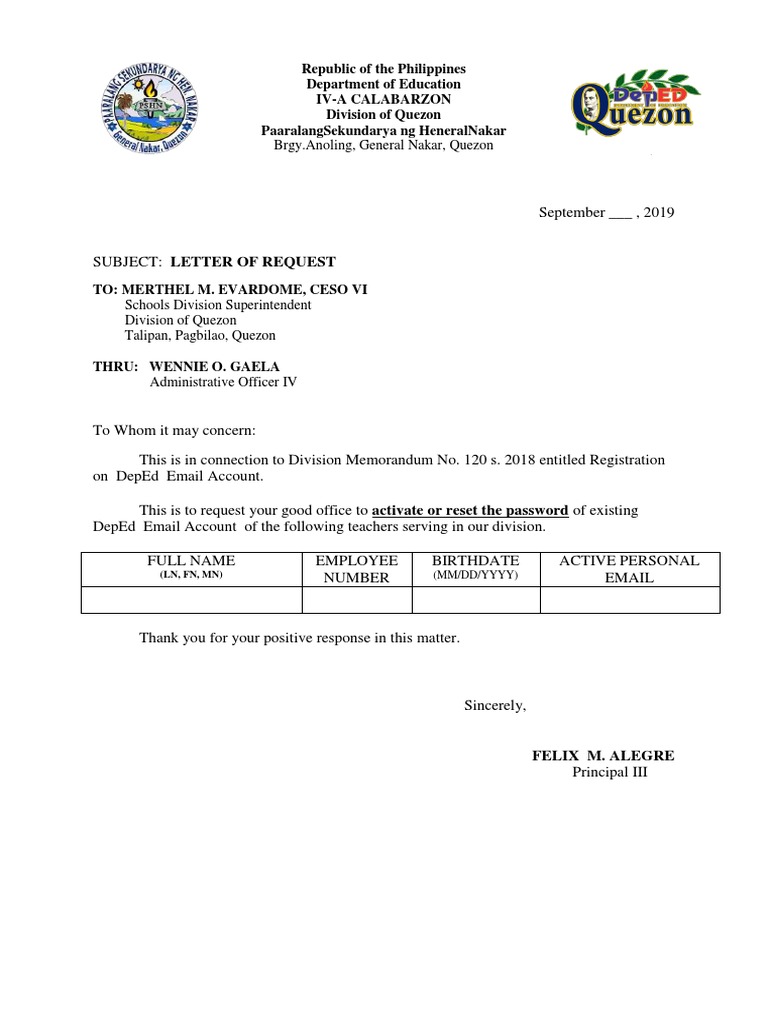 Request for DepEd Email Activation | PDF