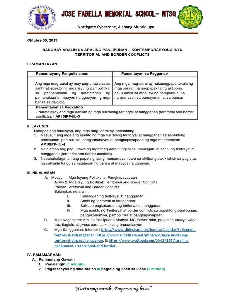 Lesson Plan For Demo Territorial and Border Conflicts | PDF