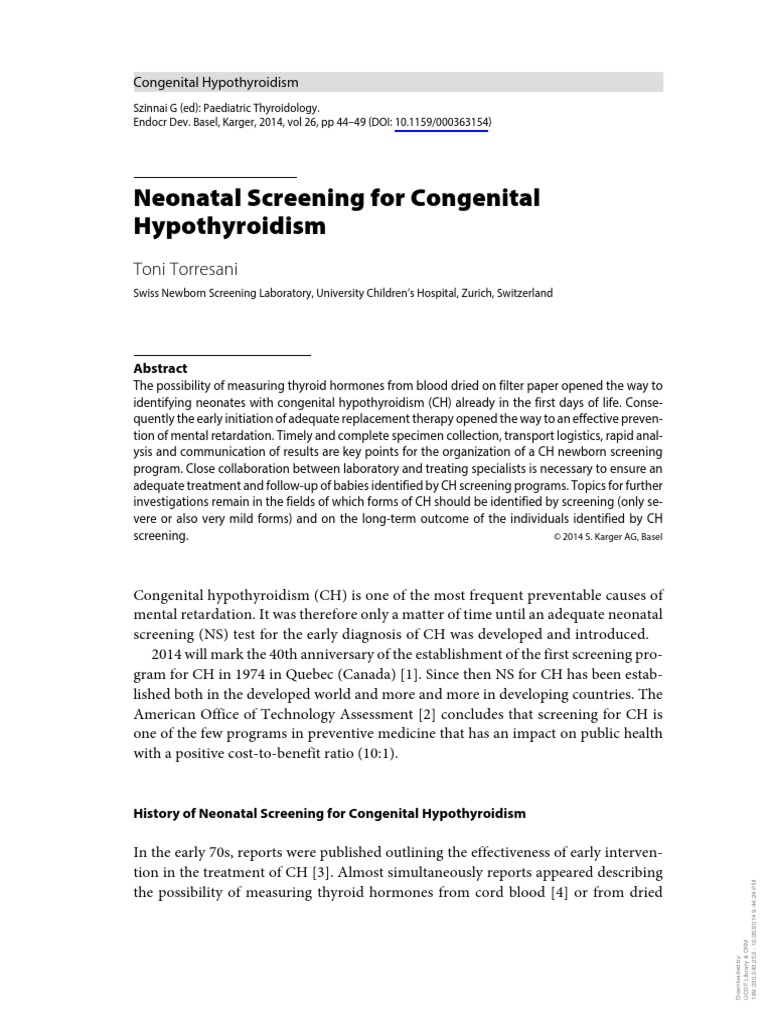 Neonatal Screening For Congenital Hypothyroidism - Toni Torresani | PDF ...