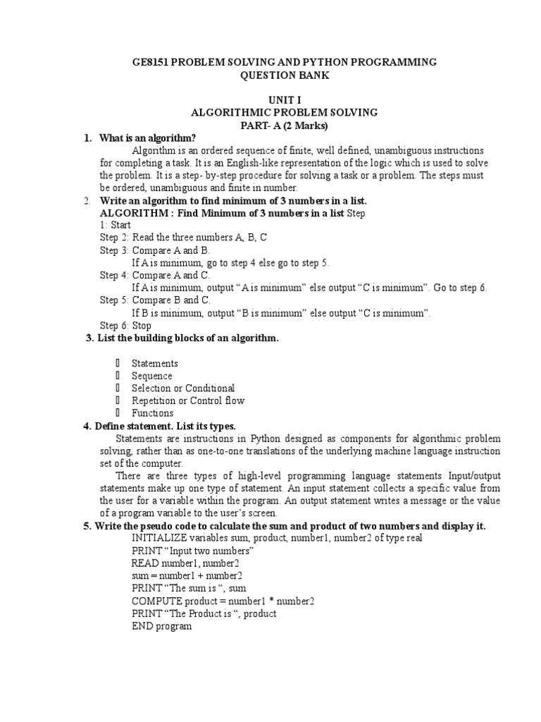 Python-2mark With Answer | PDF | Algorithms | Control Flow
