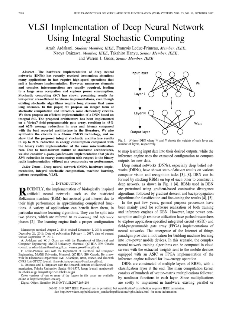 VLSI Implementation of Deep Neural Network Using Integral Stochastic Computing | PDF ...