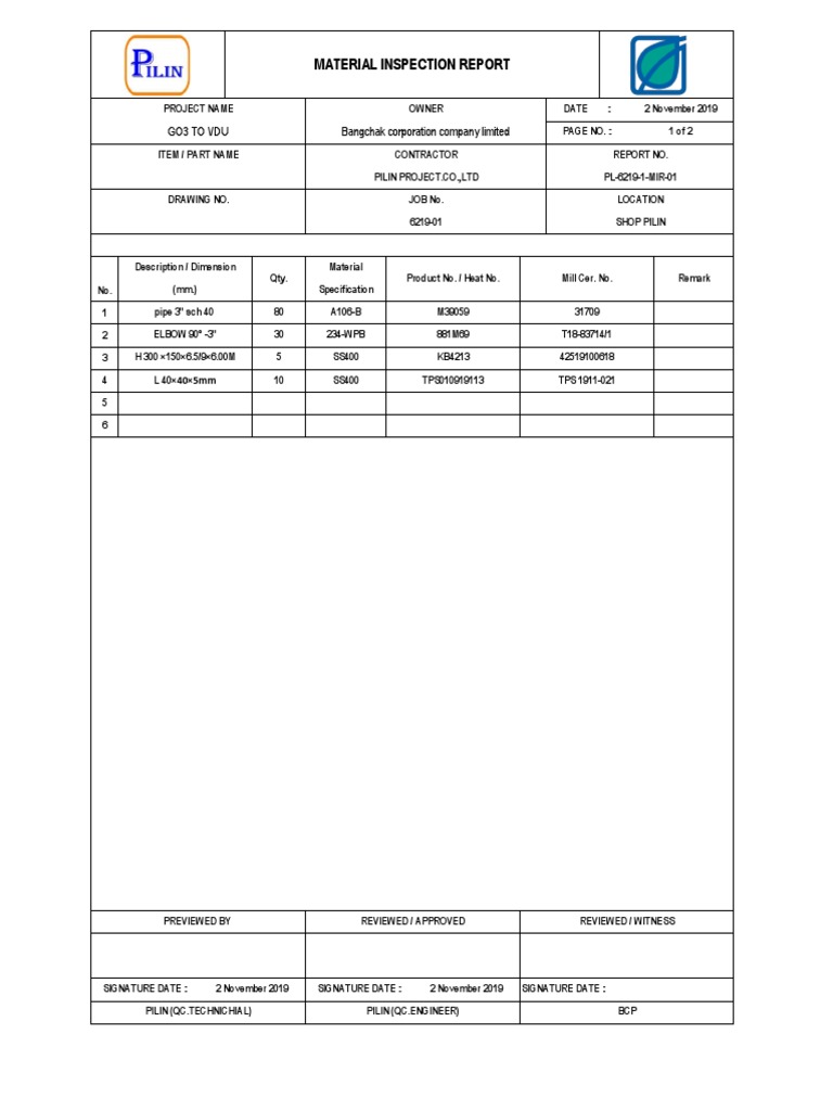 Material Inspection Report 6219-1 | PDF | Business | Nature