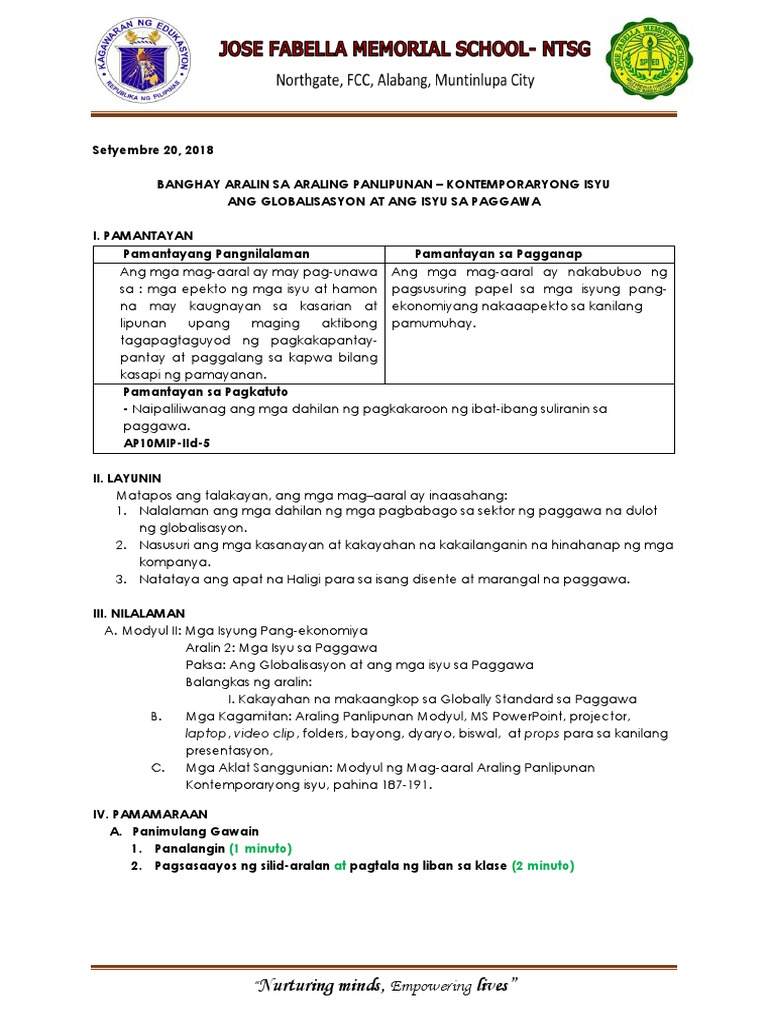 Lesson Plan For Demo - Isyu Sa Paggawa | PDF