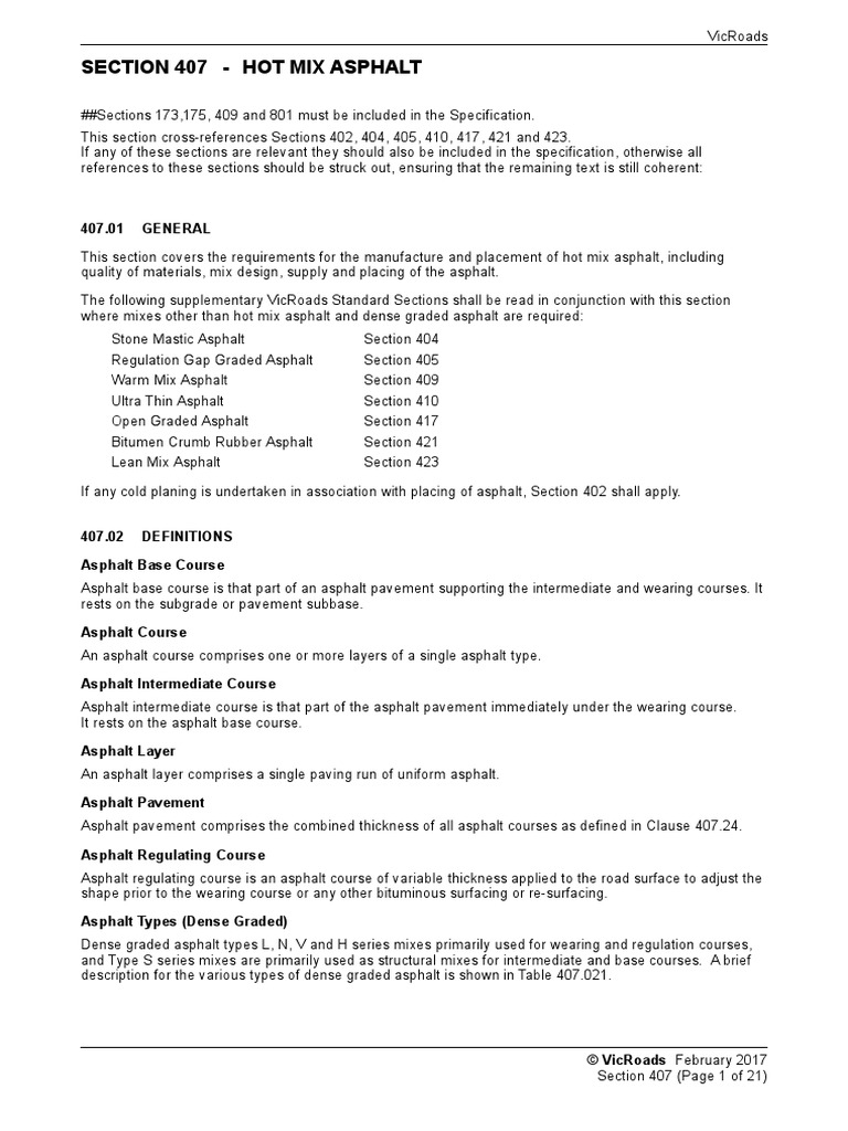 Section 407 - Hot Mix Asphalt: 407.01 General | PDF | Road Surface ...