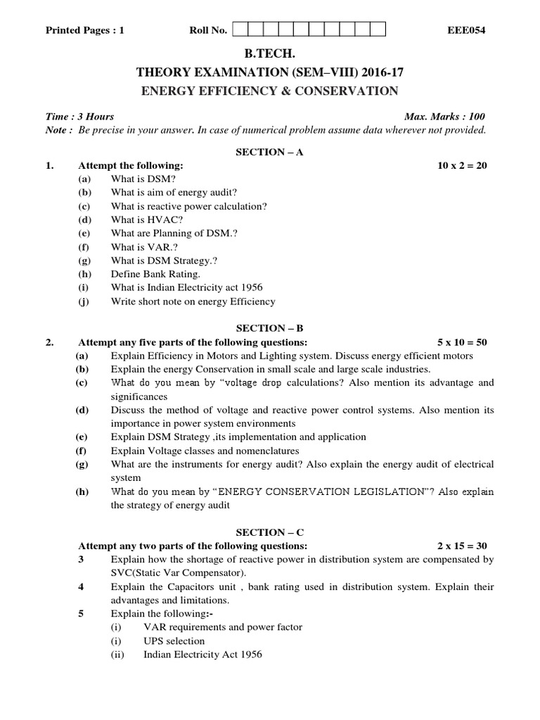 Energy Efficiency & Conservation Exam | PDF | Ac Power | Electrical ...