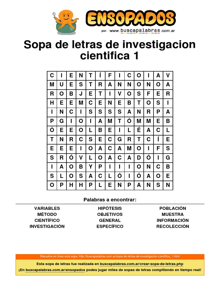 Sopa de Letras de Investigacion Cientifica 1 | PDF