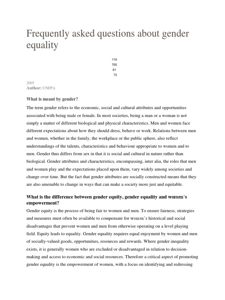 FAQs on Gender Equality and Equity | PDF | Gender Equality | Gender Studies