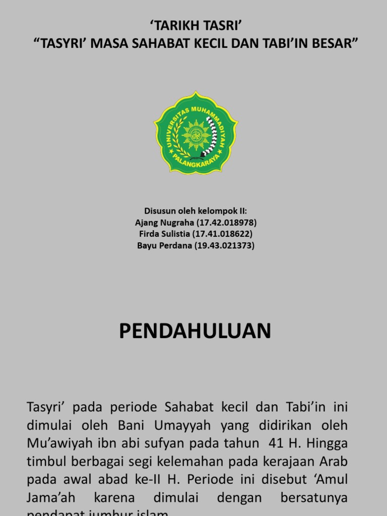 Tarikh Tasri' "Tasyri' Masa Sahabat Kecil Dan Tabi'In Besar" | PDF