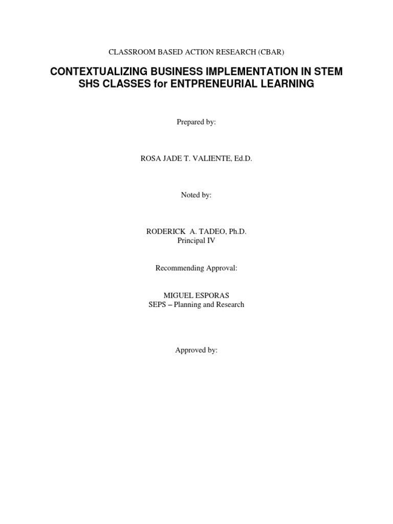 Action Research Template | PDF | Curriculum | Entrepreneurship