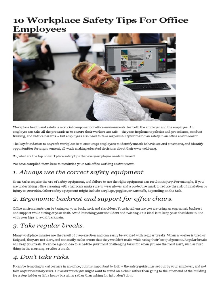 10 Workplace Safety Tips For Office Employees Karen | Download Free PDF ...