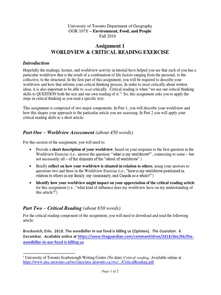 Worldview Assingment Sheet | PDF | World View | Argument
