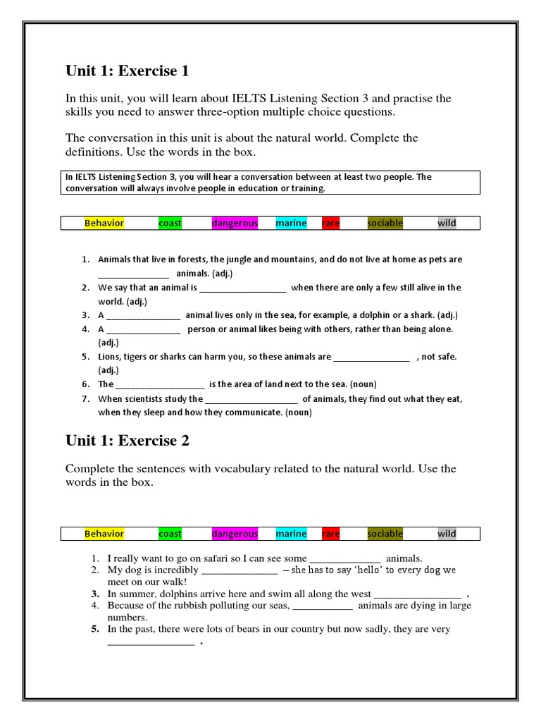Unit 1 - Listening | PDF | Dolphin | Adjective