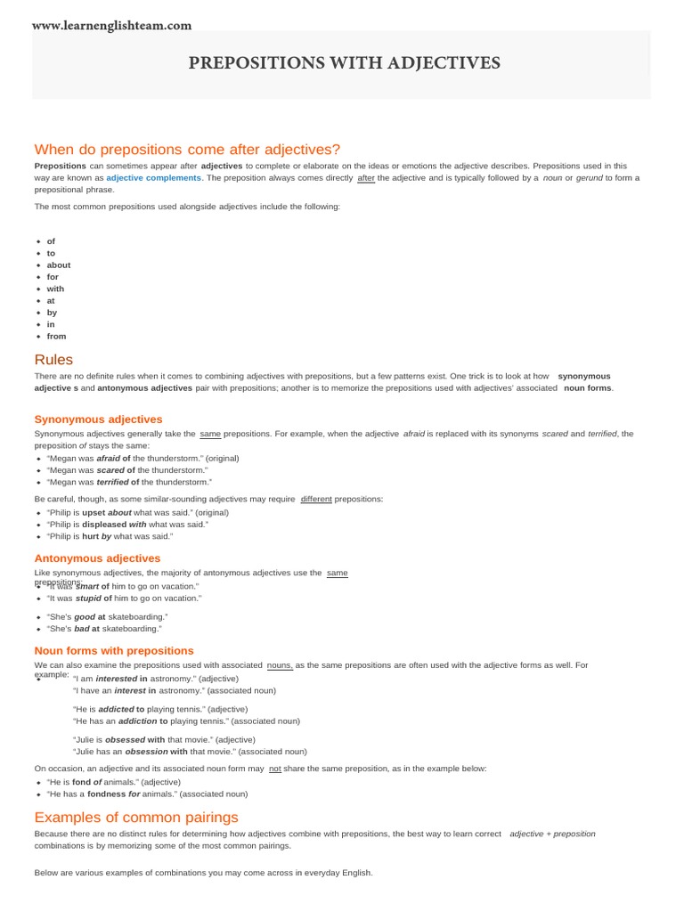 Prepositions With Adjectives | PDF | Preposition And Postposition ...