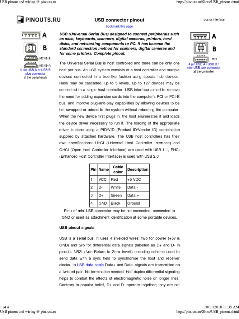 USB Pinout and Wiring | PDF | Usb | Electrical Connector