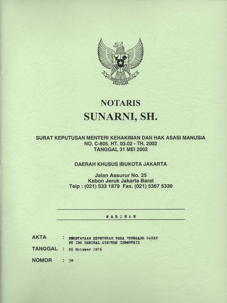 Akta Perubahan Direksi Dan Perluasan Produk No. 50 (26 Okt 16) | PDF