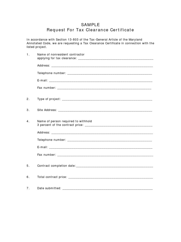 Sample Tax Clearance Certificate | PDF