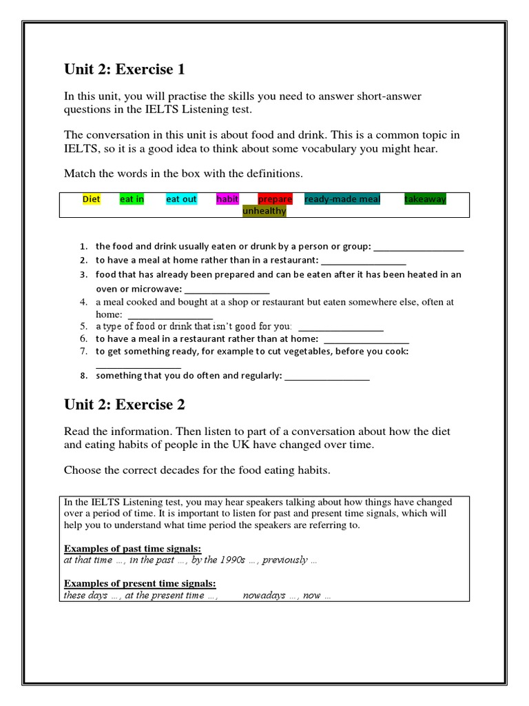 Unit 2 - Listening | PDF | Restaurants | Foods