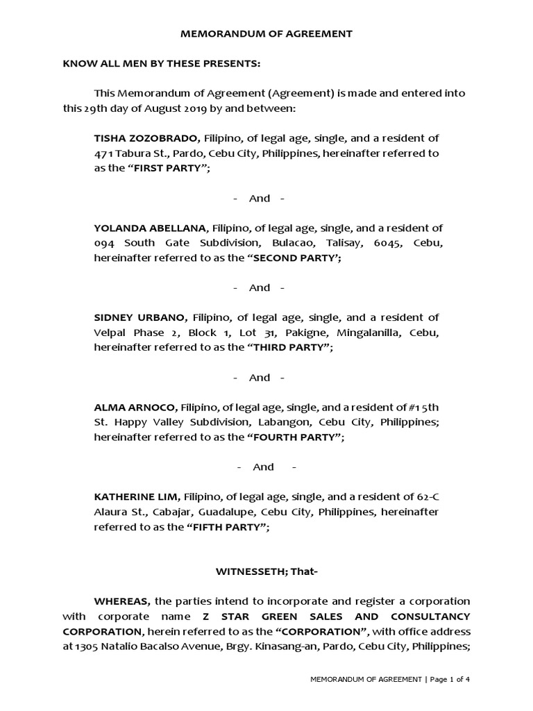 Pre-Incorporation Agreement (Z Energy) (New) | PDF | Government ...