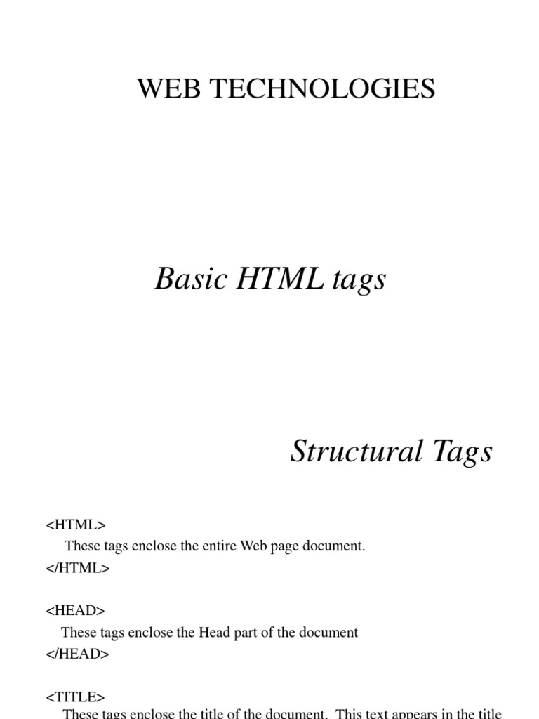 Web Technologies: Basic HTML Tags | PDF | Html Element | Web Page