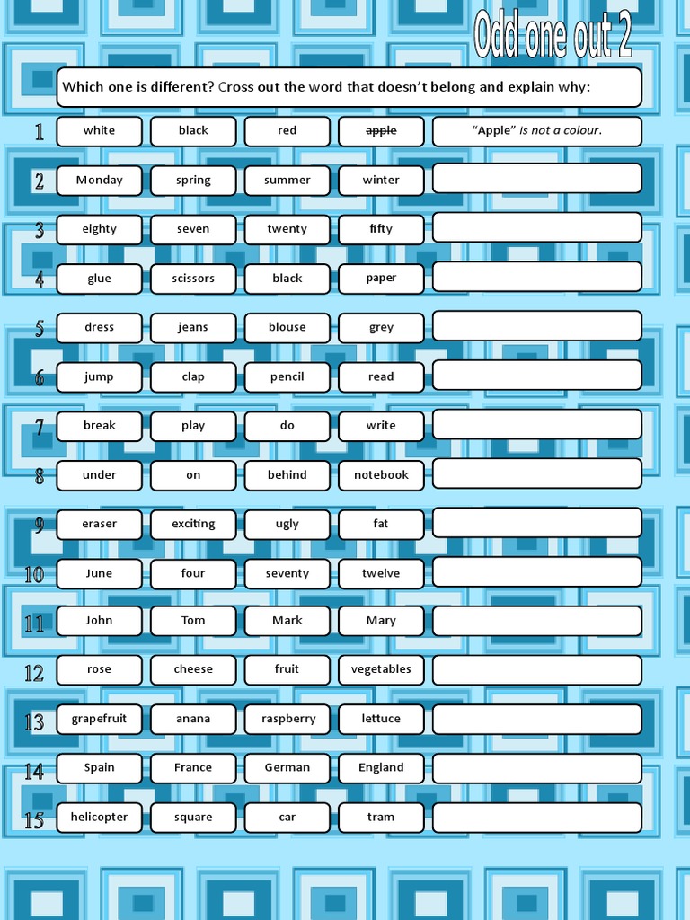Which One Is Different? Cross Out The Word That Doesn't Belong and ...