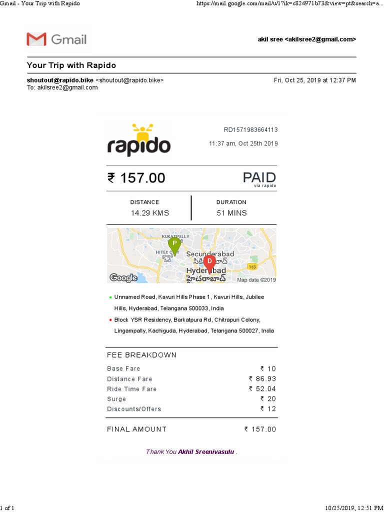 Rapido Trip Invoice Details | PDF