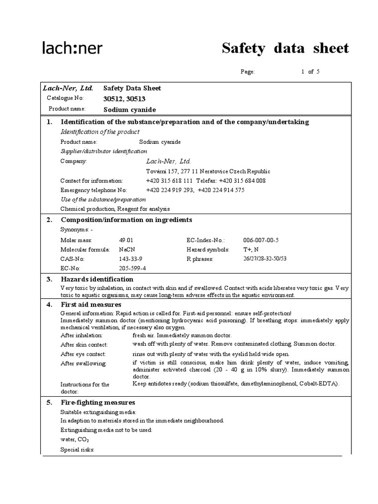 SDS of Sodium Cyanide | PDF | Toxicity | Personal Protective Equipment