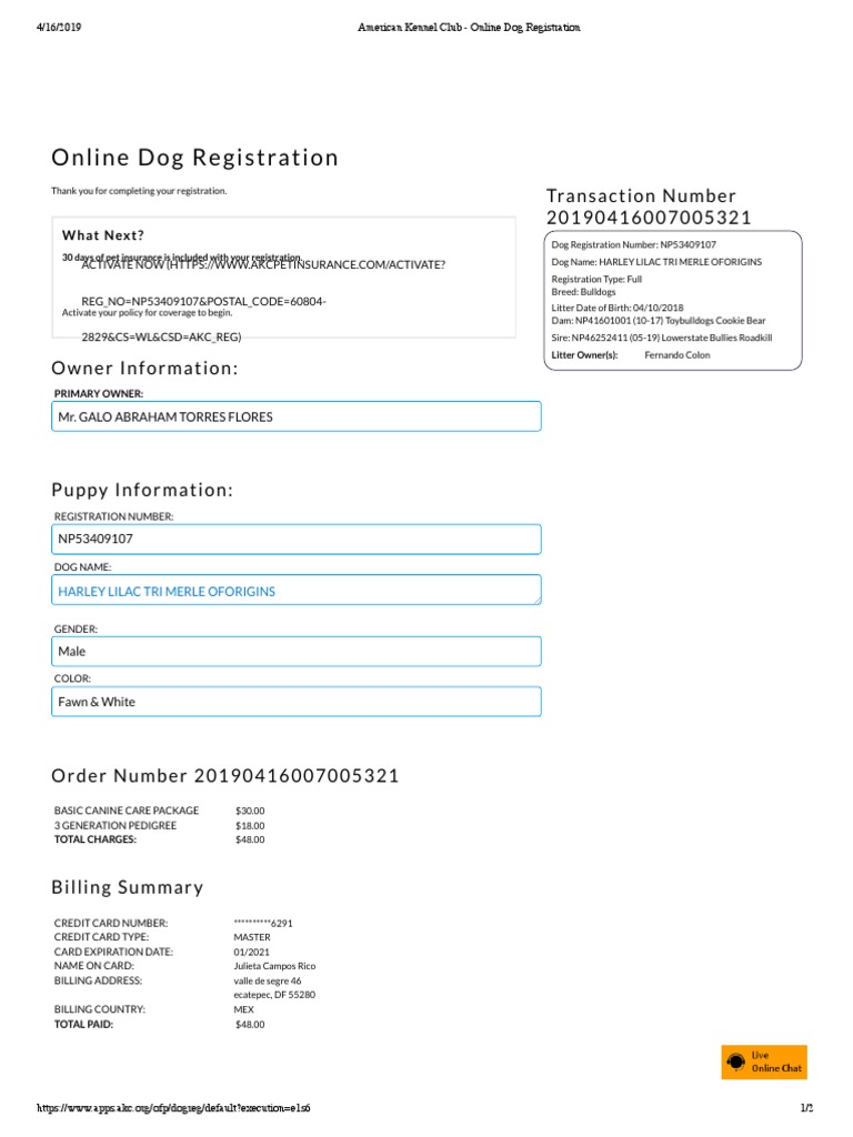 Online Dog Registration: Transaction Number 20190416007005321 | PDF ...
