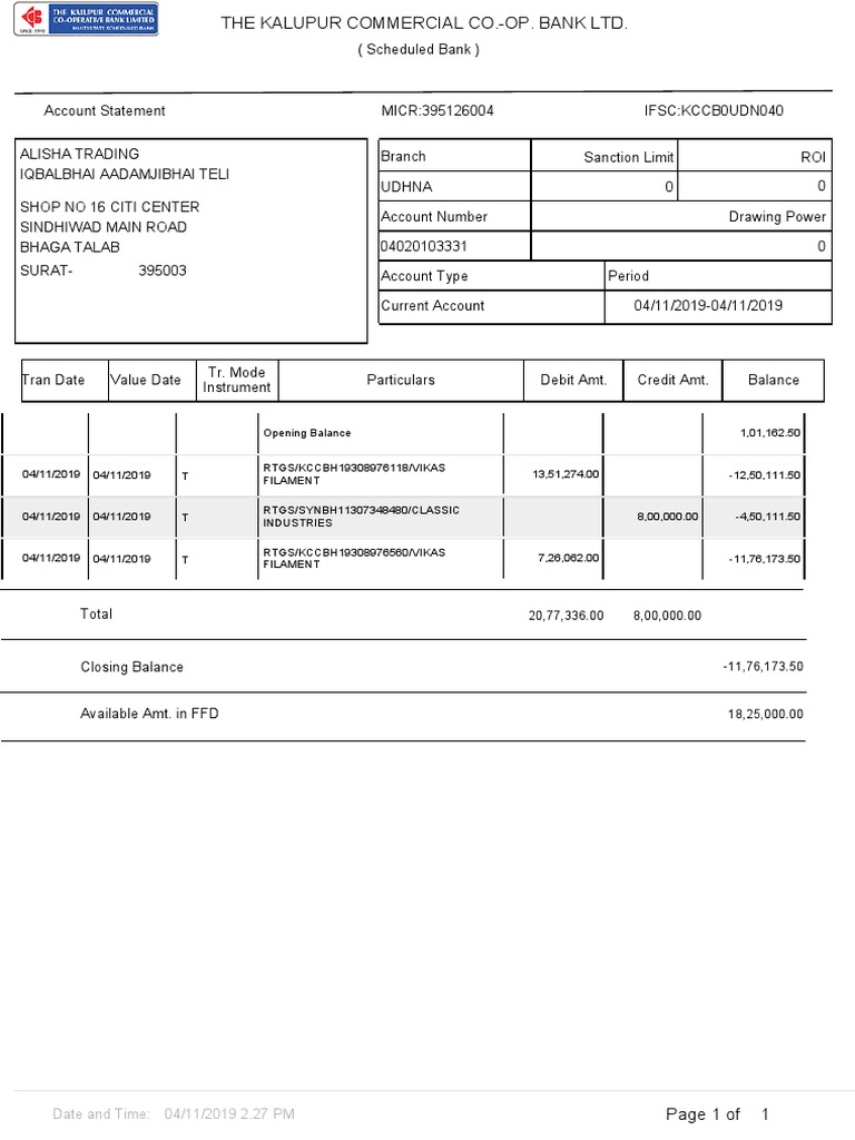 Custom Account Statement UX304!11!2019 | PDF | Debits And Credits ...