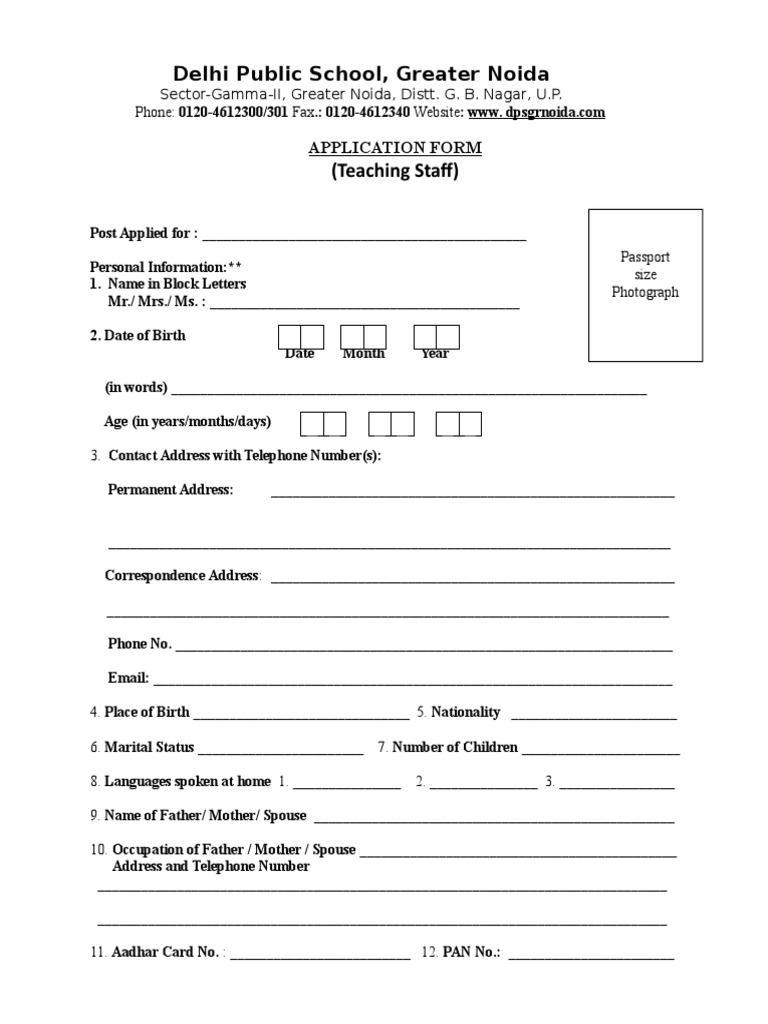 Delhi Public School, Greater Noida: (Teaching Staff) | PDF