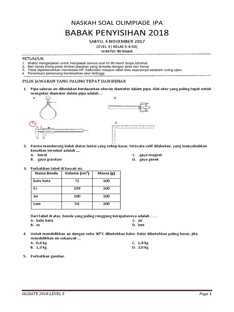 Naskah Soal Olimpiade Ipa Level 3 | PDF
