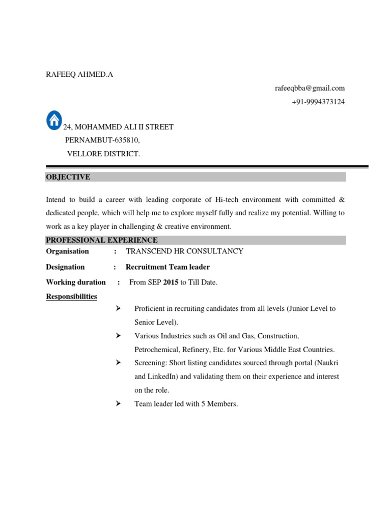 Rafeeq Ahmed - Resume | PDF | Recruitment | Résumé