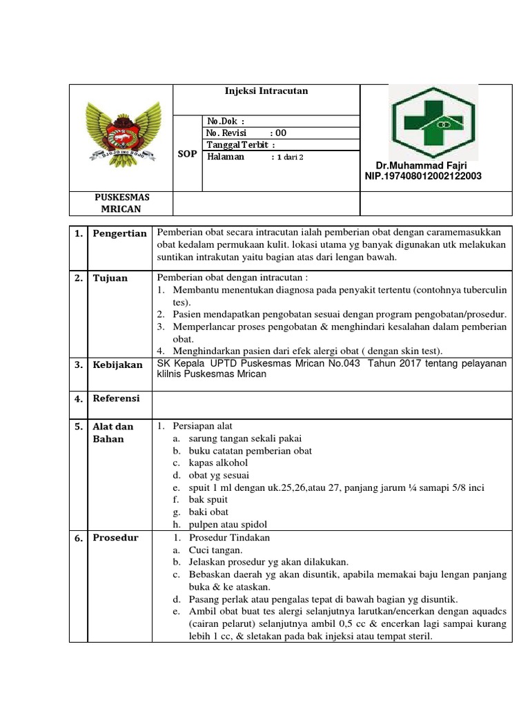 Sop Intra Cutan | PDF | Pengembangan Diri | Kesehatan Holistik