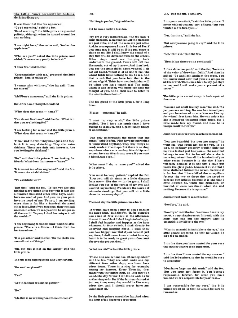 The Little Prince Excerpt | PDF | The Little Prince