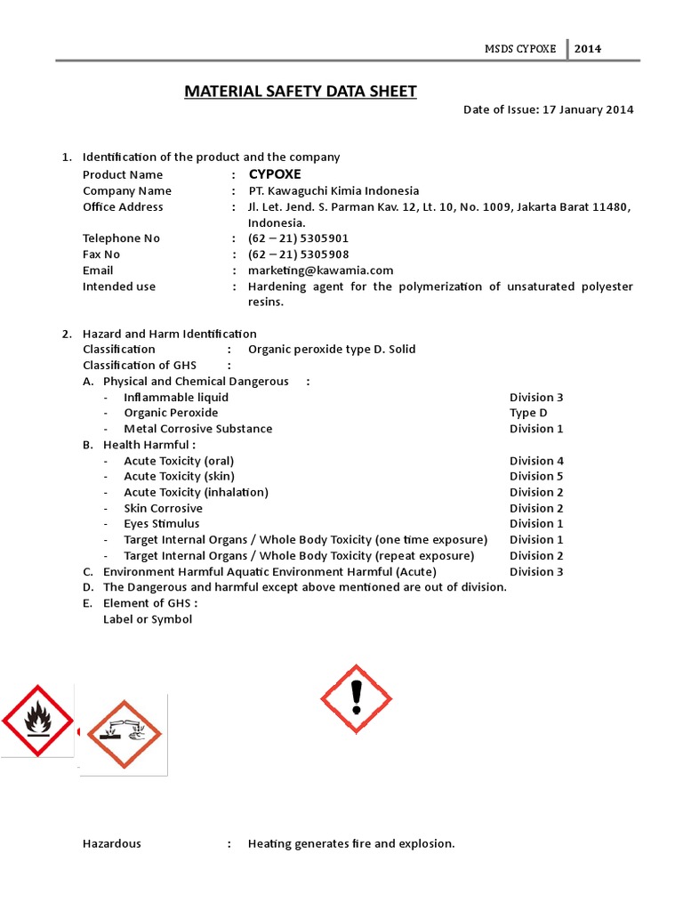 MSDS GHS ( jan'14) | Toxicity | Fires