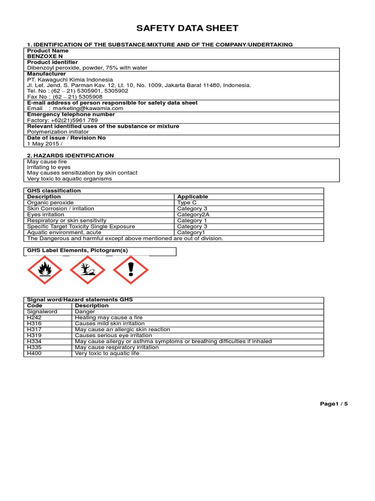 Benzoxe N - Ghs Msds Template Safety Data Sheet | PDF | Toxicity ...