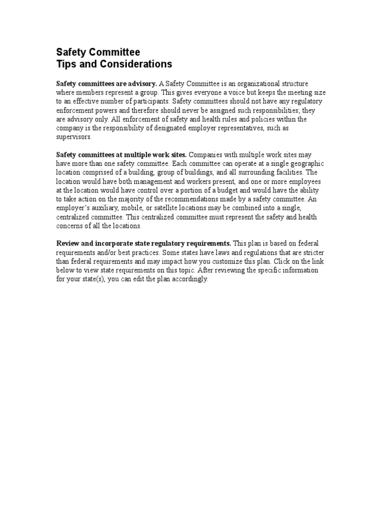 Safety Committee Tips and Considerations | PDF | Occupational Safety ...