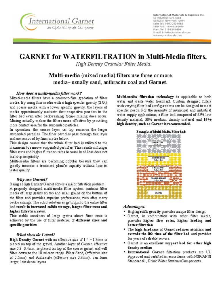 Garnet in Multi-Media Water Filters | PDF | Filtration | Chemical ...